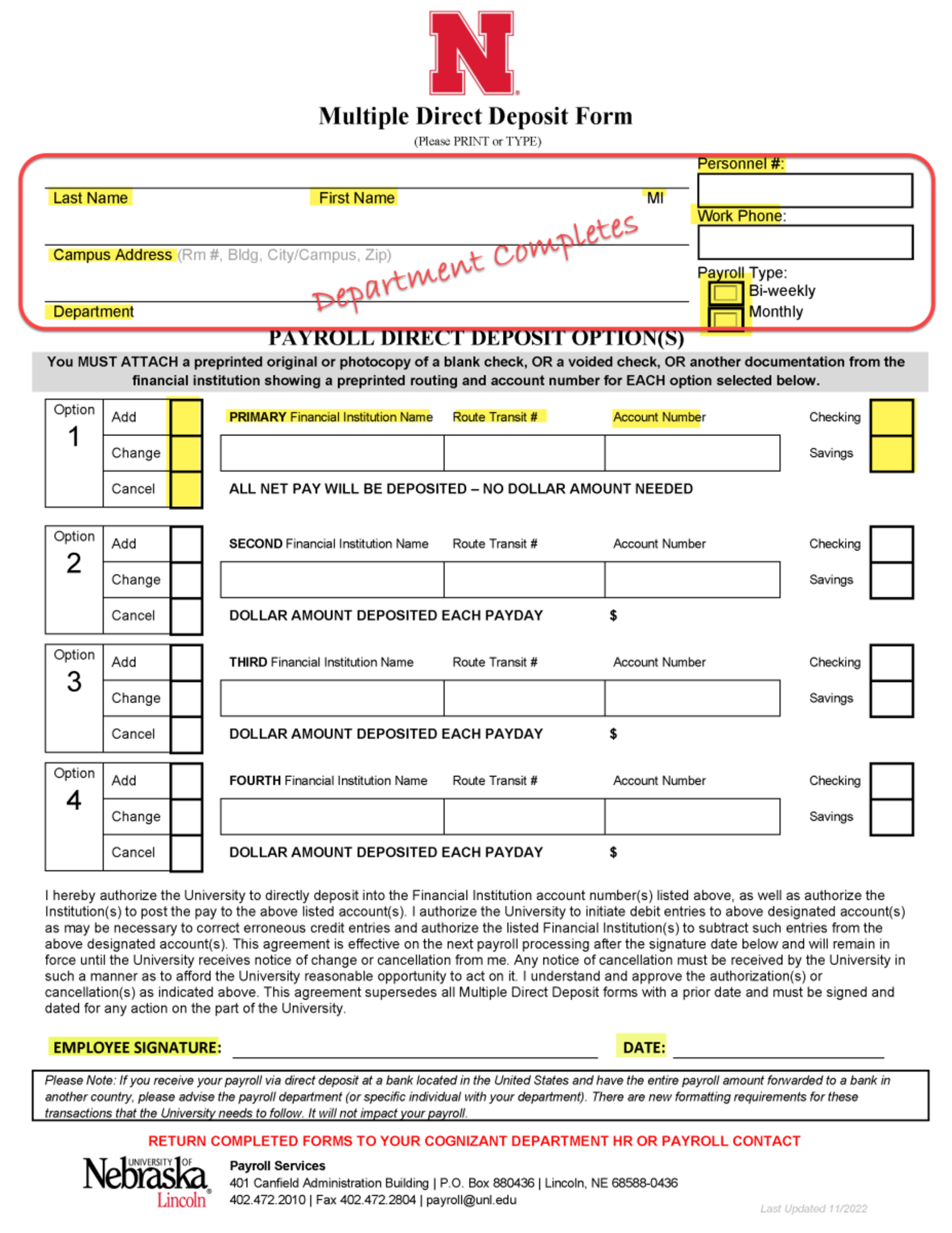 Direct Deposit Form | Business Central | Nebraska